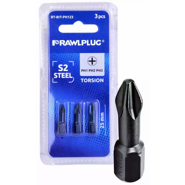 Końcówka Bit PH1,PH2,PH3 25mm 3sztuki Rawlplug | ABUD - materiały budowlane