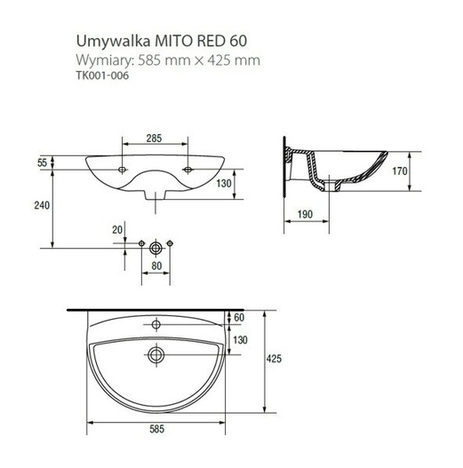 Umywalka Cersanit MITO RED 60x43 | ABUD - materiały budowlane